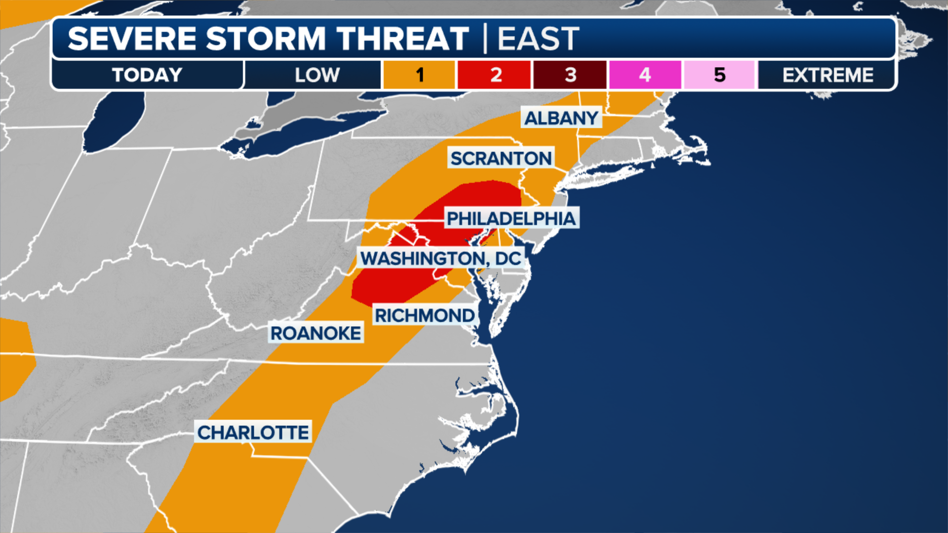 Squall line of severe storms packing widespread damaging winds threatens major Northeast cities ...